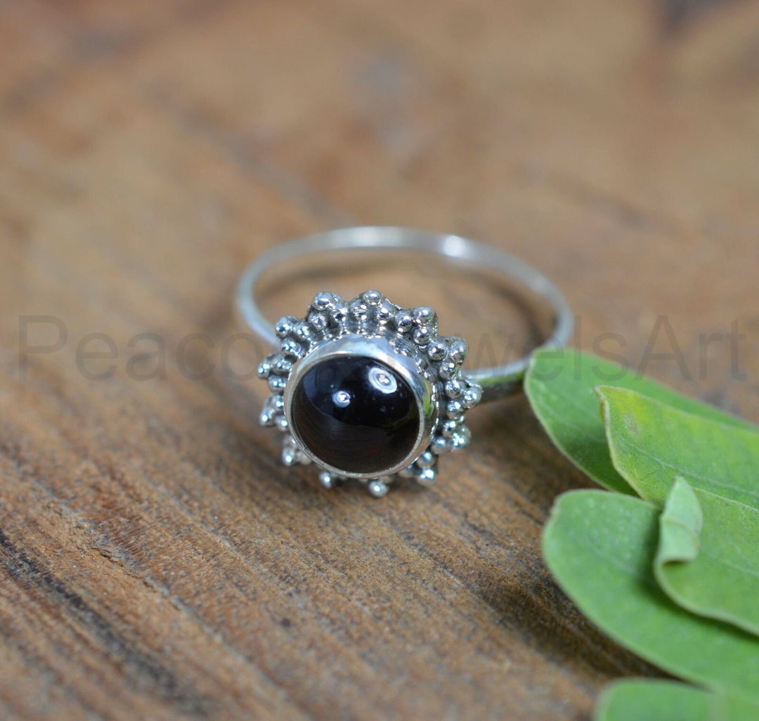 Black Onyx Flower Ring, 925 Sterling Silver, Dainty Ring, Healing ...