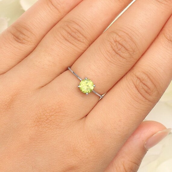 Silver Peridot Ring Gemstone Ring Simple Band Ring Gemstone - Etsy