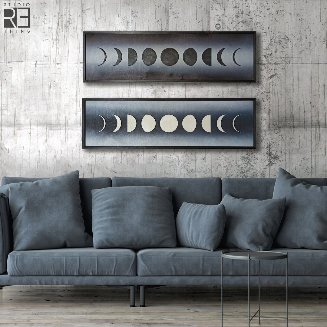 Lunar Wooden Wall Art, Moon Phases Wall Decor, Celestial Wall ...