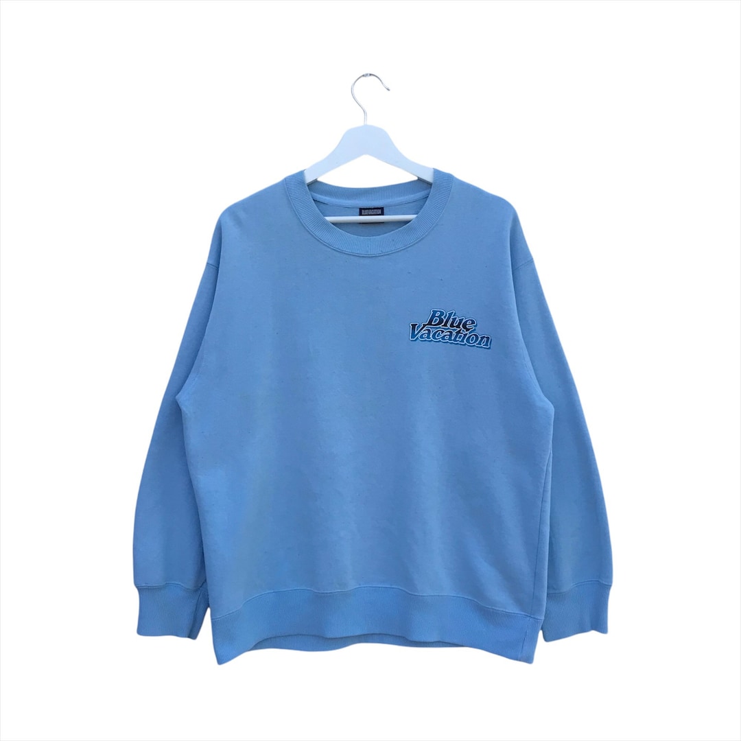 Vintage Blue Vacation Surf Wear Baby Blue Big Spellout Logo Pullover ...
