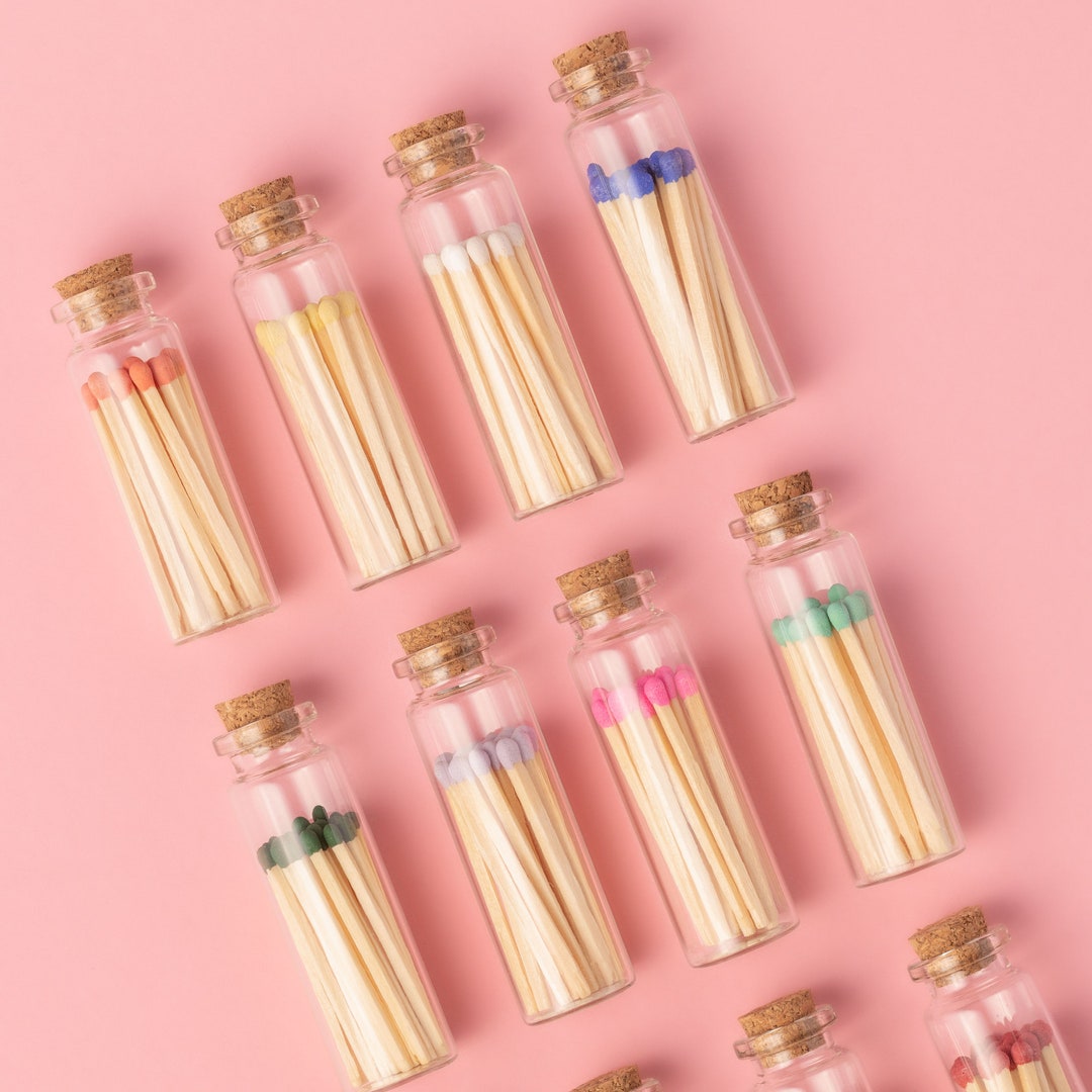 Matchstick Jar With Colorful Matches | Strike on Bottle | Glass Vial ...