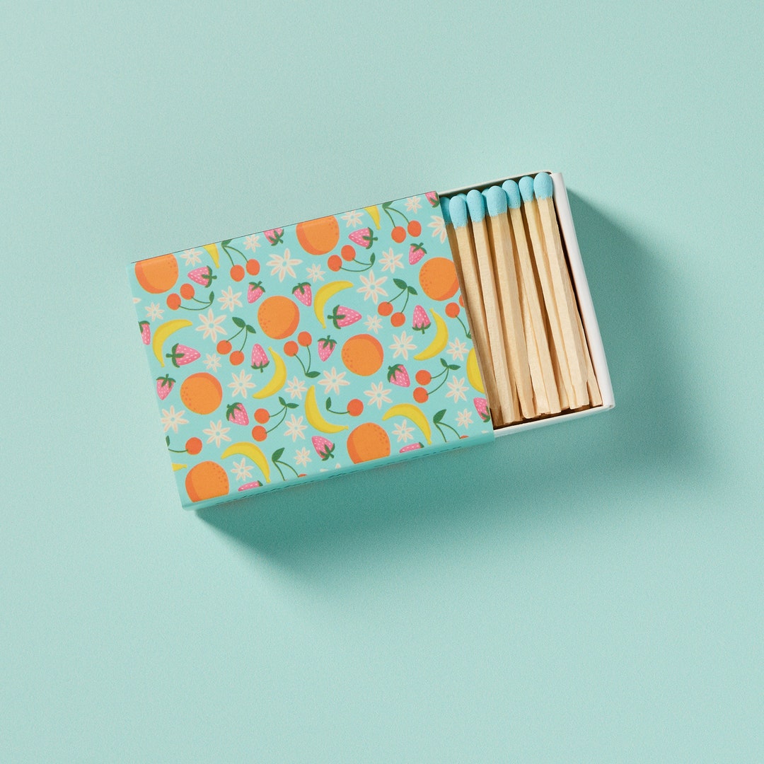 Fruit Salad Illustrated Matchbox With Baby Blue Wooden Matchsticks - Etsy