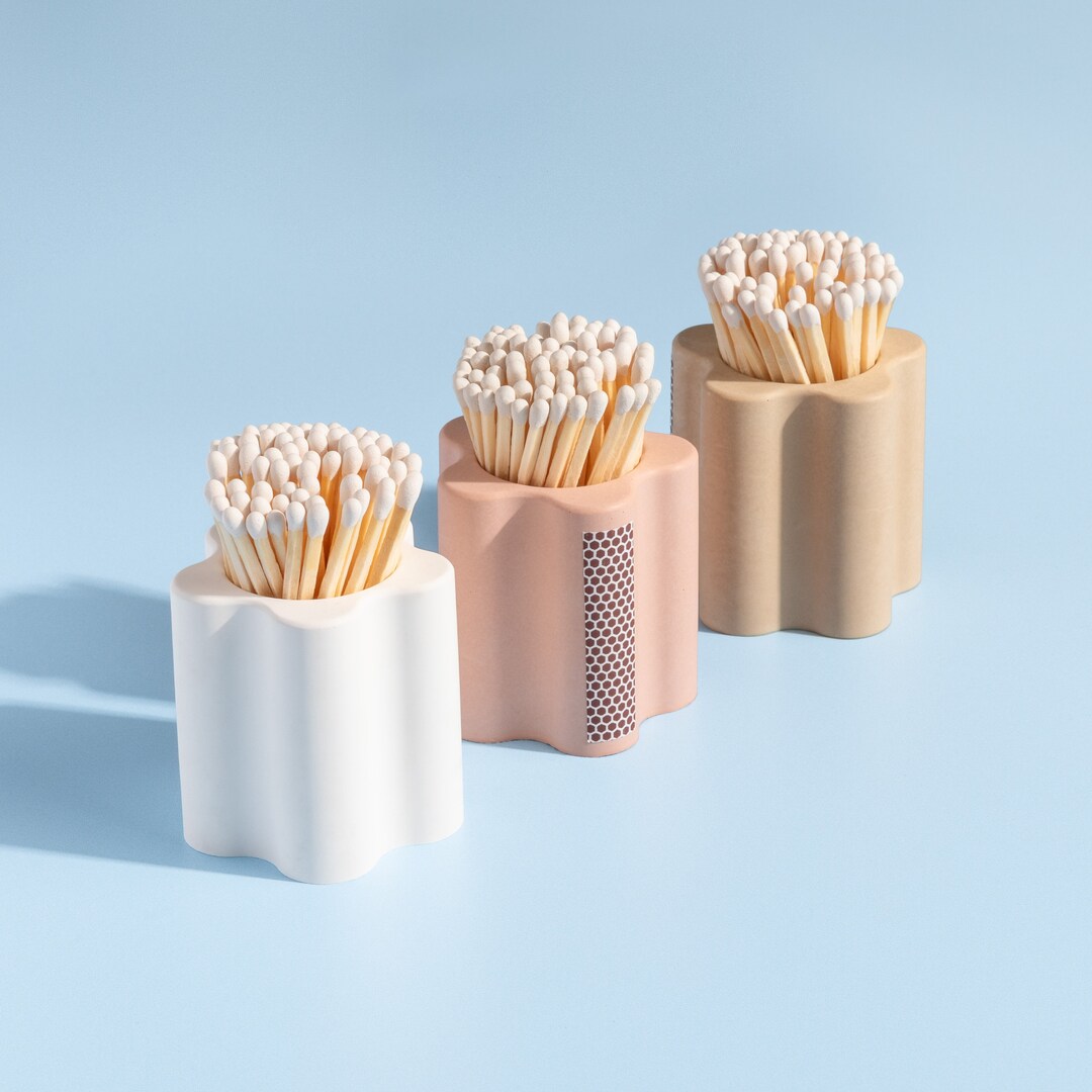 Color Tip Matchsticks in Neutral Flower Shaped Jar Match Striker ...