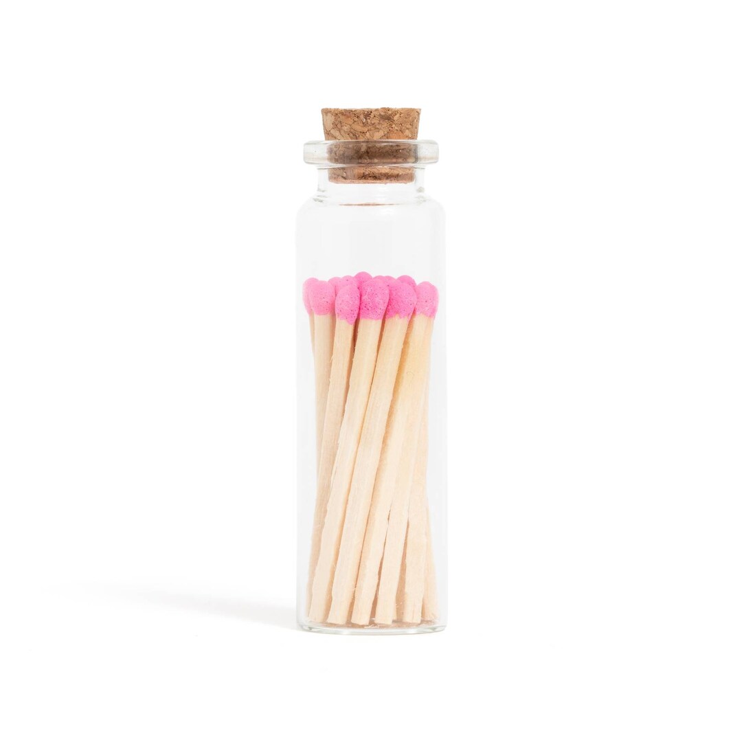 Bubblegum Pink Matches in Corked Glass Vial Striker Included - Etsy