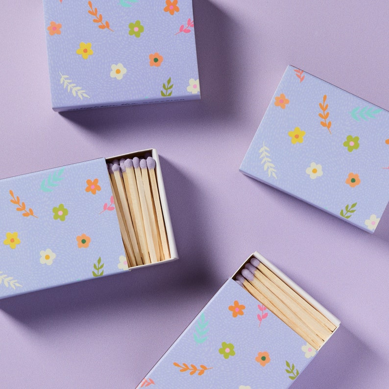 Lavender Blossom Illustrated Matchbox With Lavender Purple Wooden ...