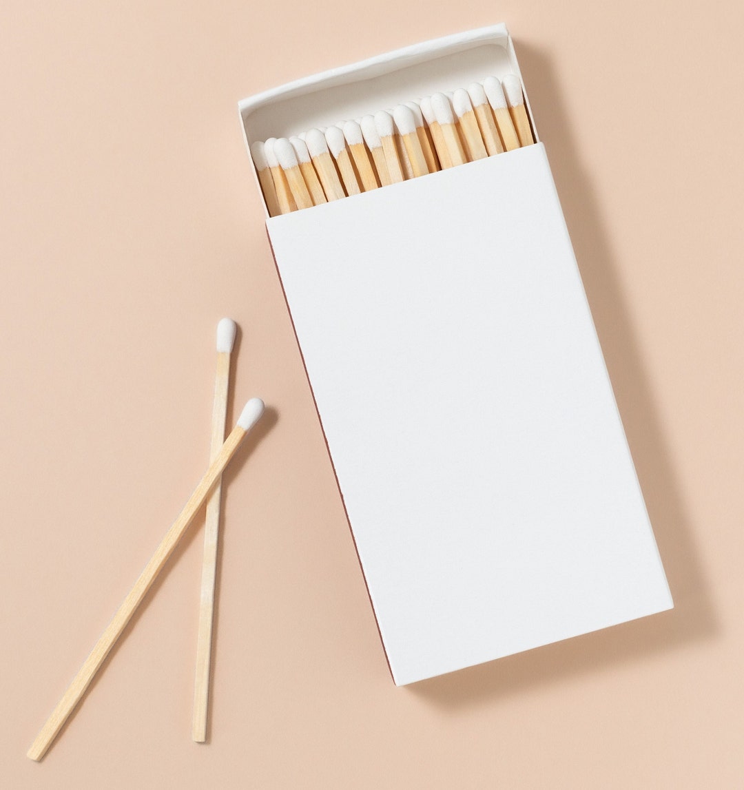White Matchbox With 4 Inch Wooden Matches Choose Your Matchstick Color ...