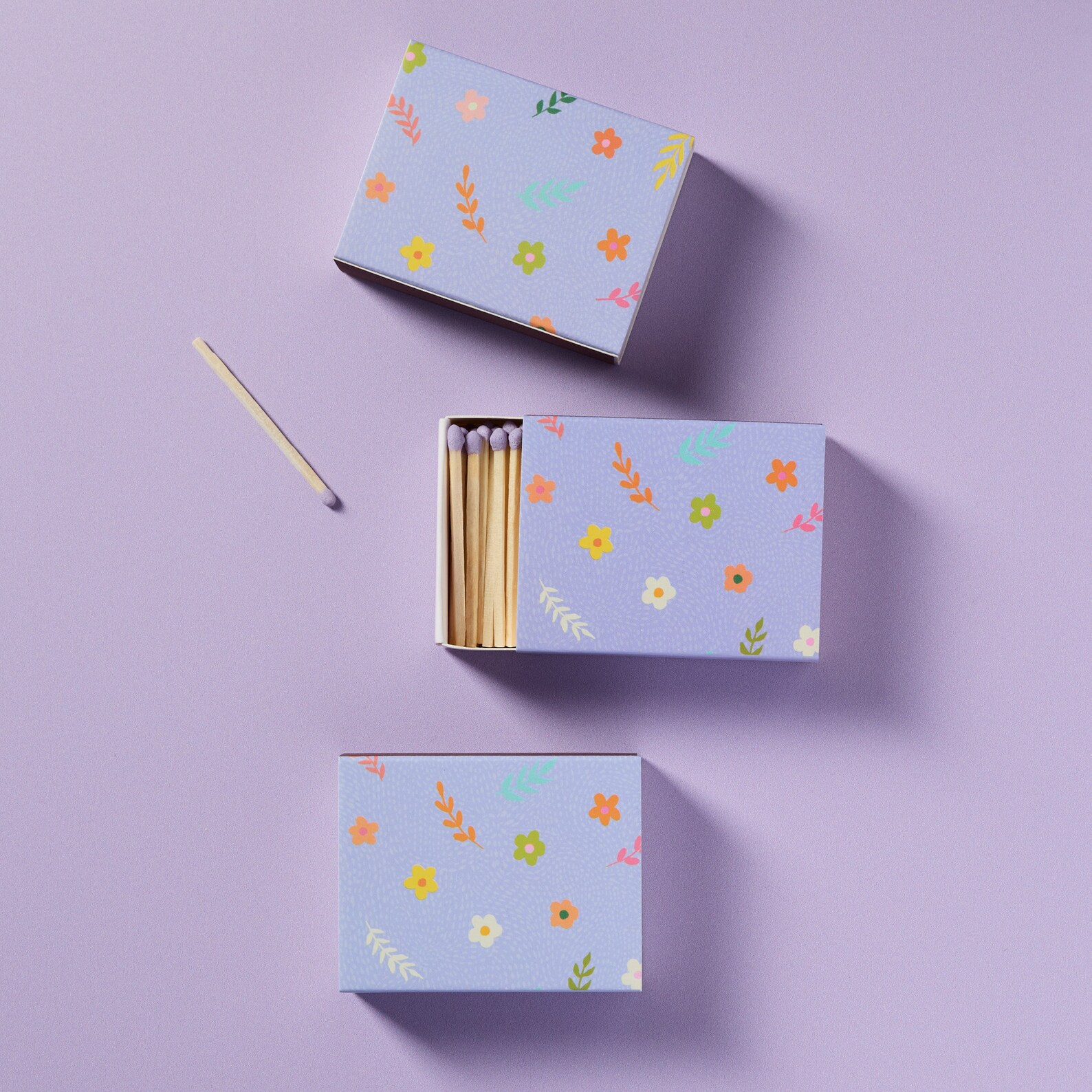 Lavender Blossom Illustrated Matchbox With Lavender Purple Wooden ...