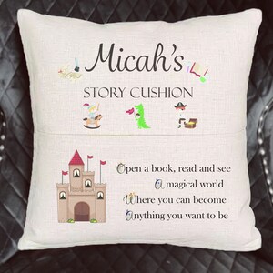 Childrens Story Book Cushion. Personalised Kids Pocket Cushion. Story ...