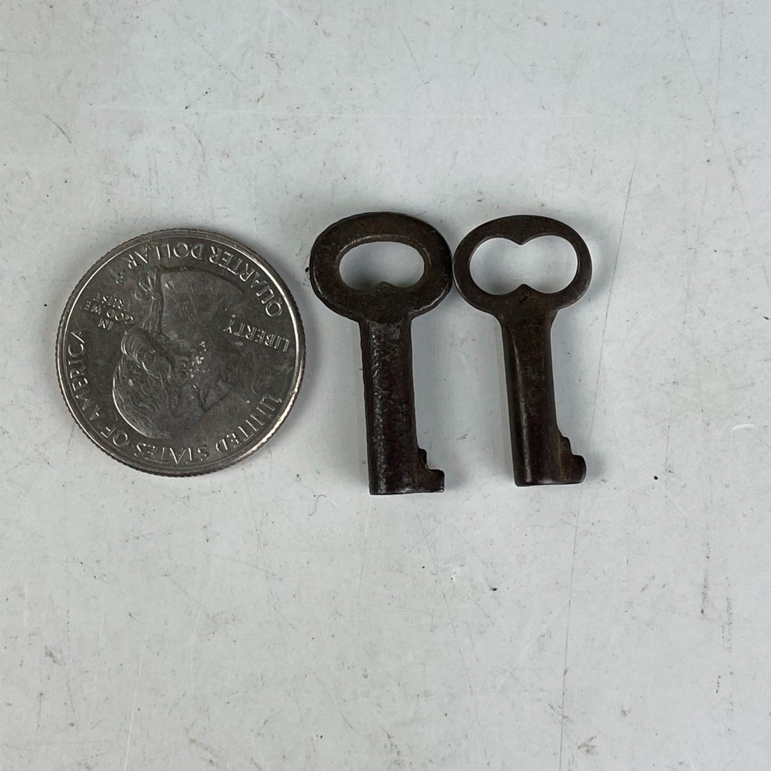 Pair of Skeleton Keys Miniature Small Mini Vintage Single Bit Open ...