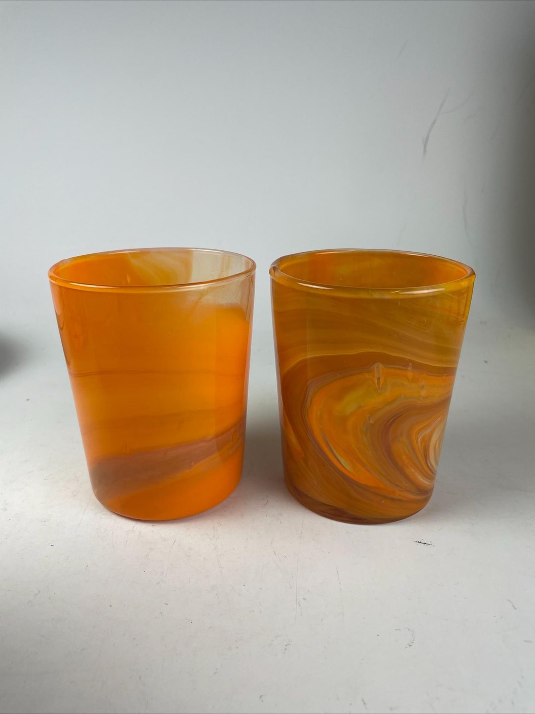 Pair of Orange Swirl Art Slag Glass, Rocks, Old Fashioned Glasses, 4 ...