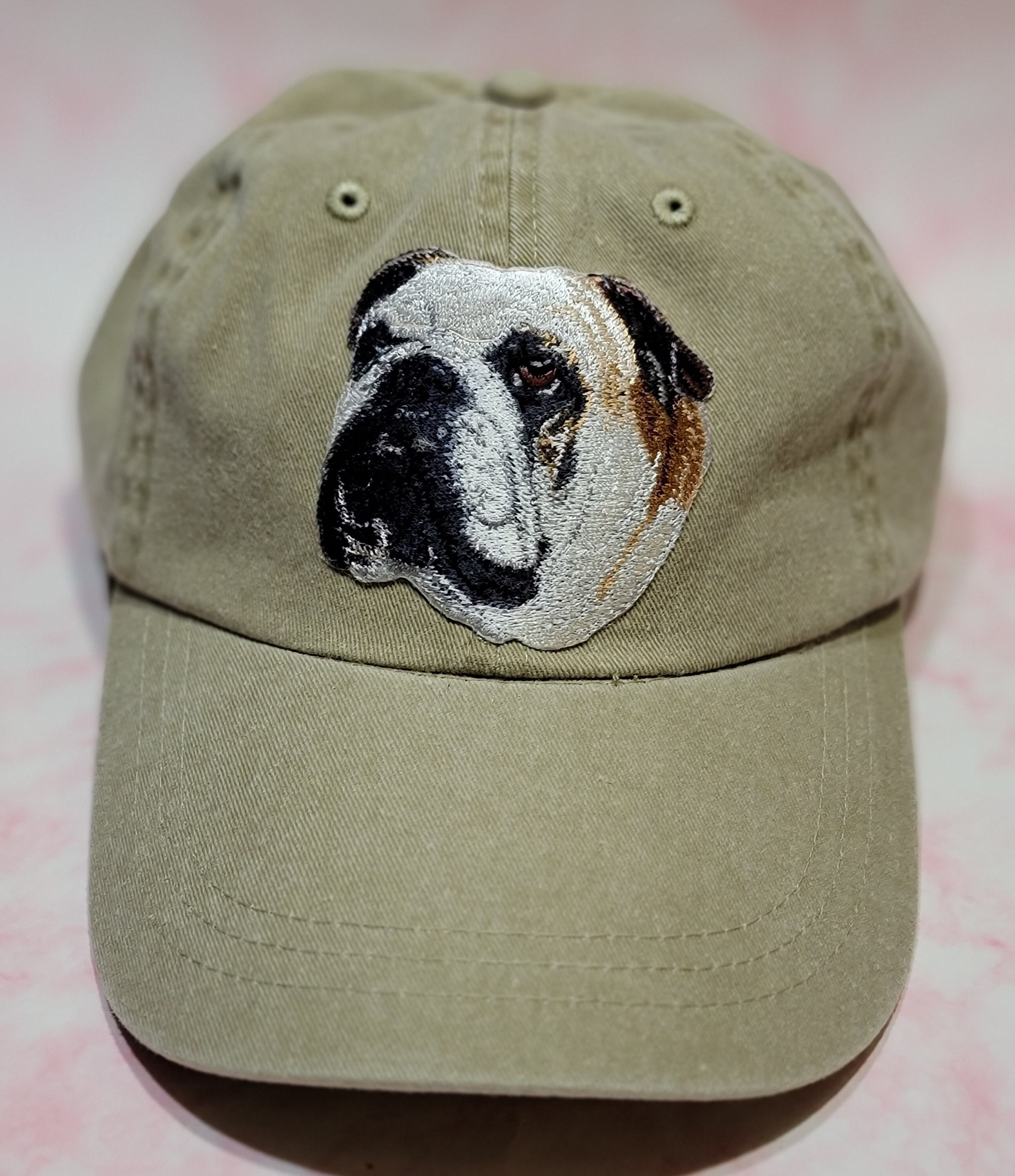 English Bulldog Brown Black White Embroidered Patch on Khaki Color ...