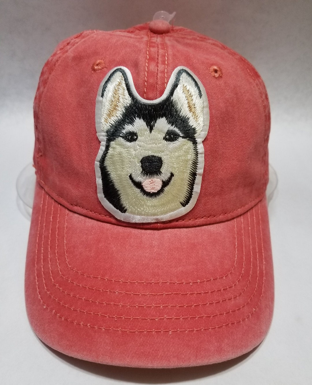 Siberian Husky Dog Black & White Embroidered Patch on a Coral Bisque ...