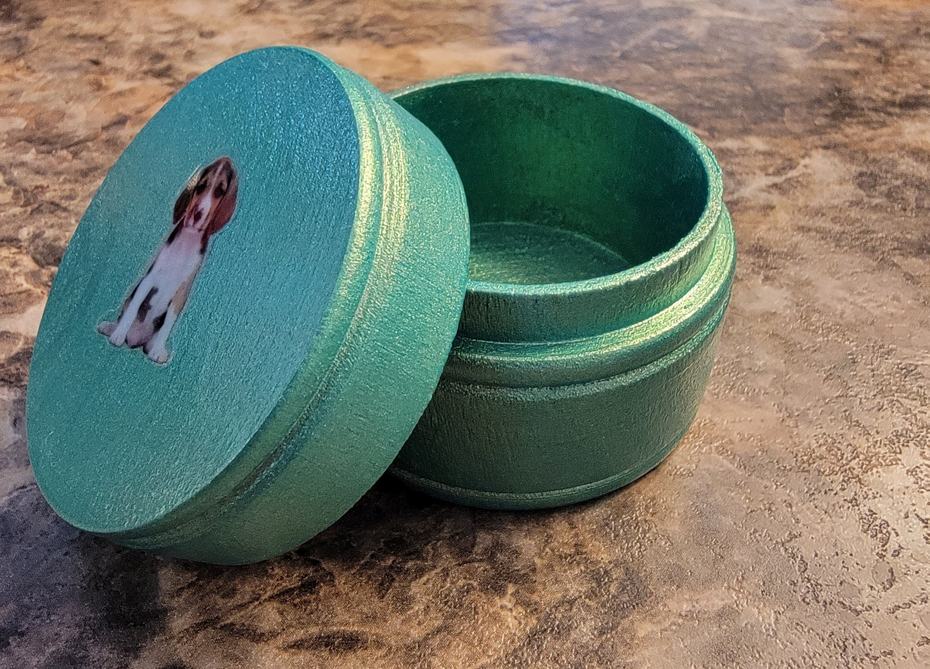 Small Round Wood Trinket Box With Beagle Puppy Dog Ring Box Emerald ...
