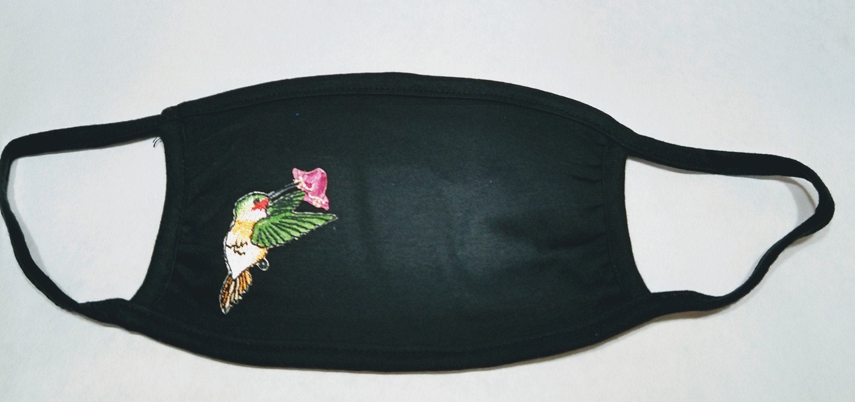 Ruby Throated Hummingbird Trumpet Flower Embroidered Patch on Black 100 ...