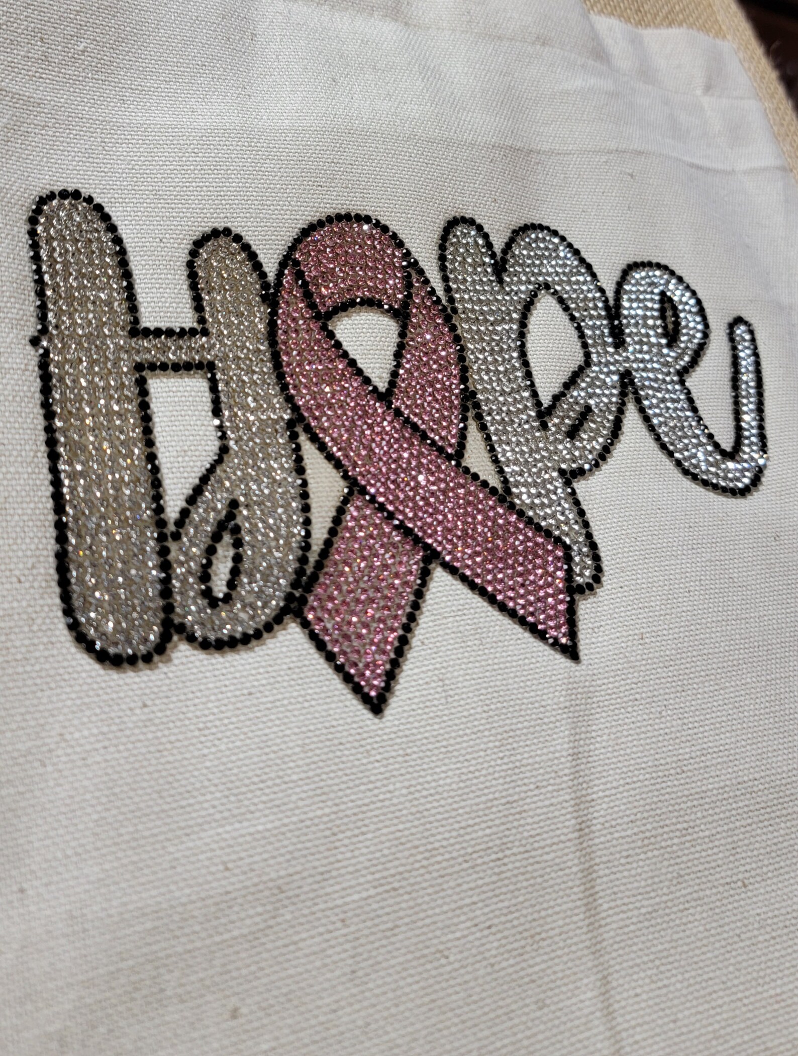 Tote Bag Silver Rhinestone Hope Pink Rhinestone Ribbon on - Etsy