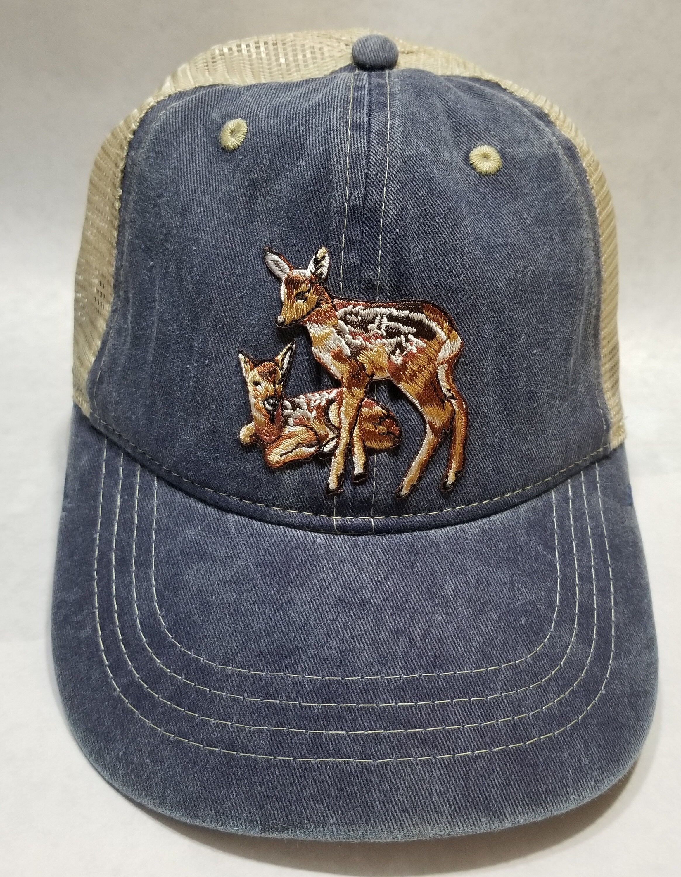 2 Fawns Deer Embroidered Patch on Dark Navy Color Baseball Cap / Hat ...