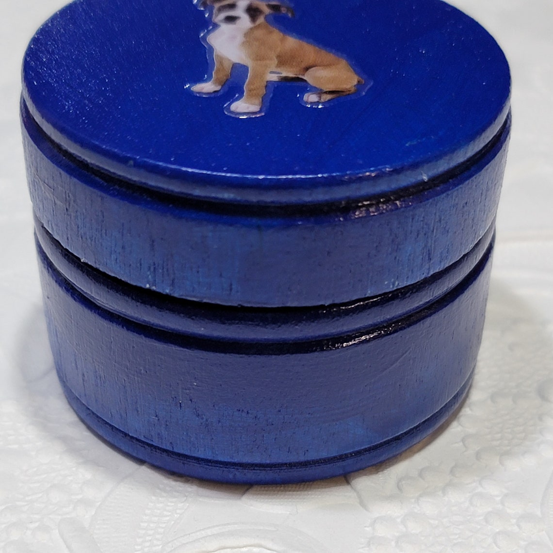 Small Round Wood Trinket Box With Boxer Puppy Dog Ring Box - Etsy
