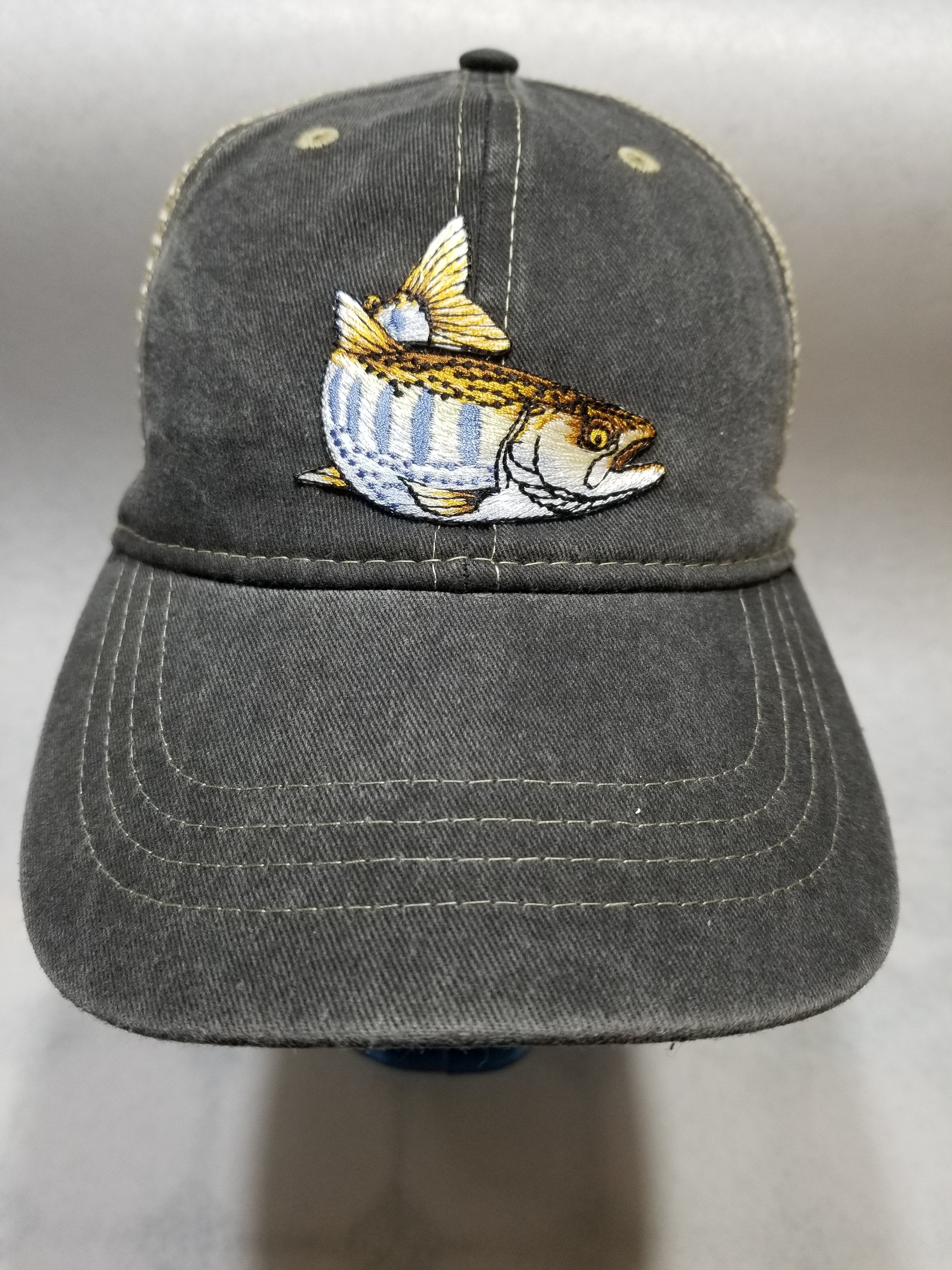 Trout Fish Blue Brown & Silver Embroidered Patch on Black Tan Mesh ...