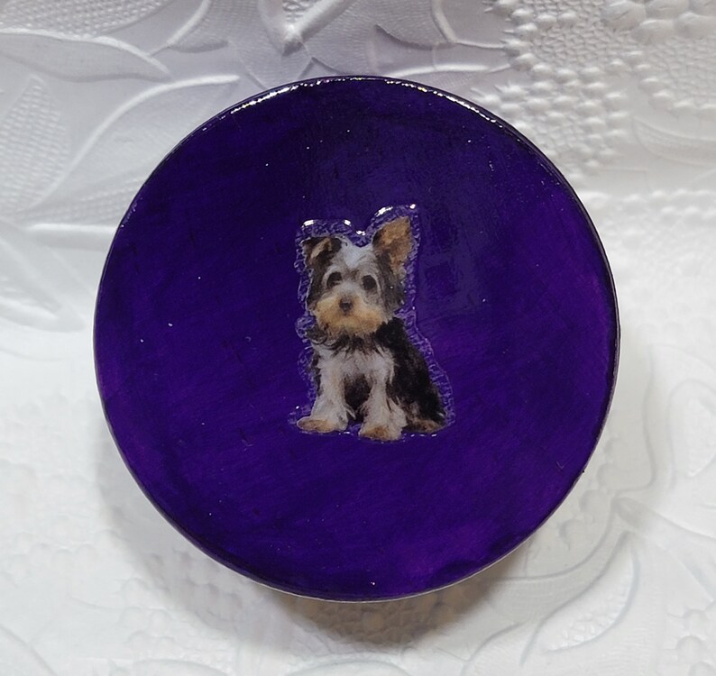 Small Round Wood Trinket Box With Yorkshire Terrier Puppy Dog Ring Box ...