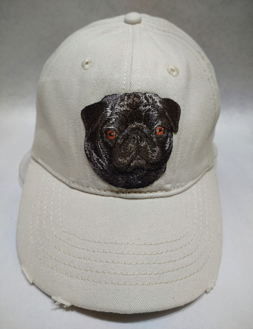 Black Pug Dog Portrait Embroidered Patch on Distressed Bleach - Etsy