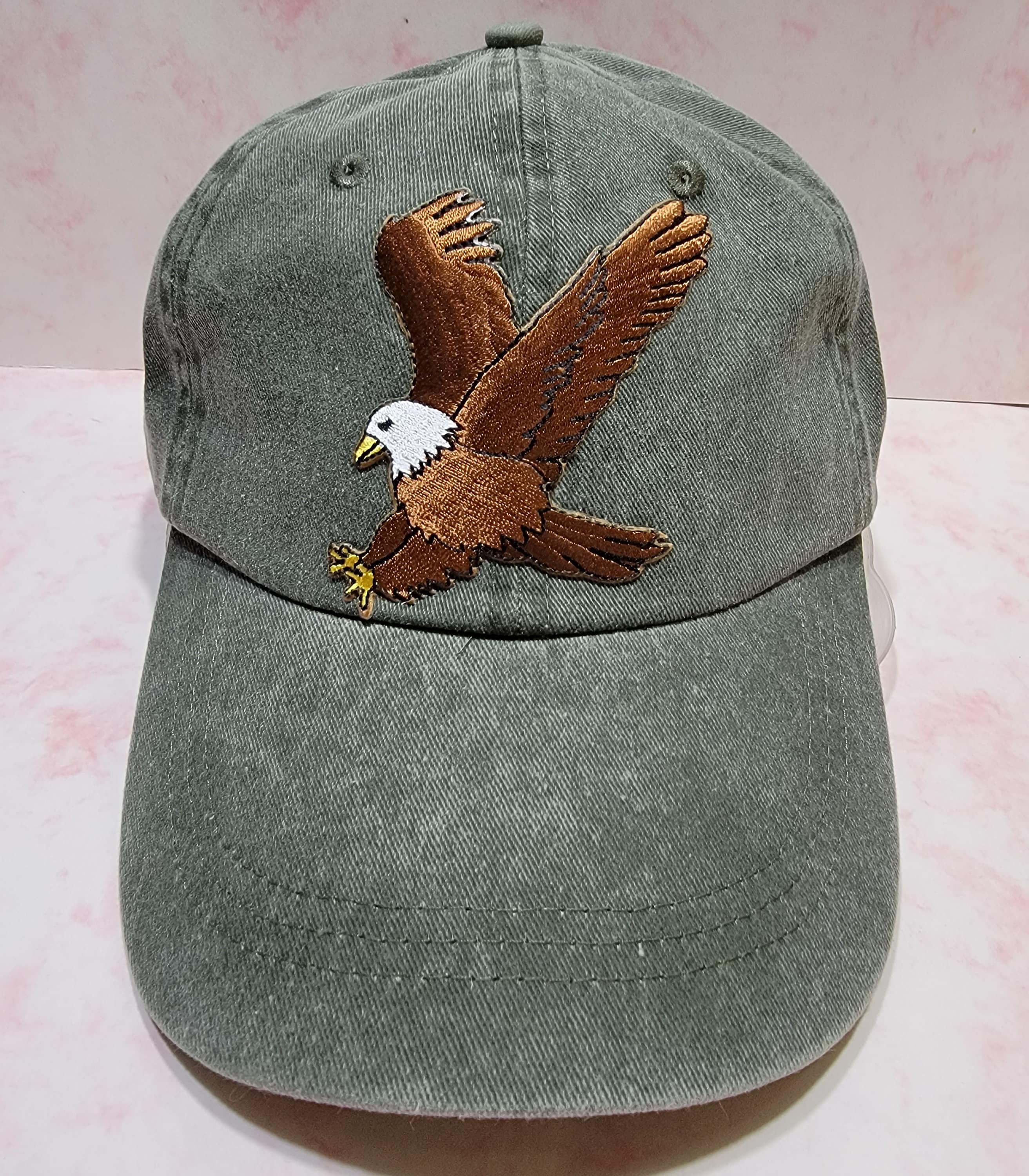 Bald Eagle in Flight Embroidered Patch on Dark Army Green Baseball Cap ...
