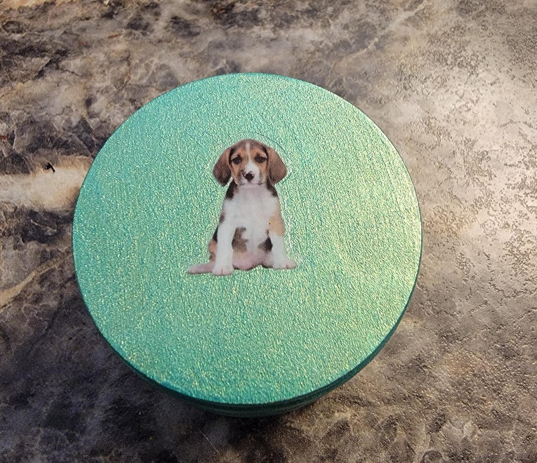 Small Round Wood Trinket Box With Beagle Puppy Dog Ring Box Emerald ...