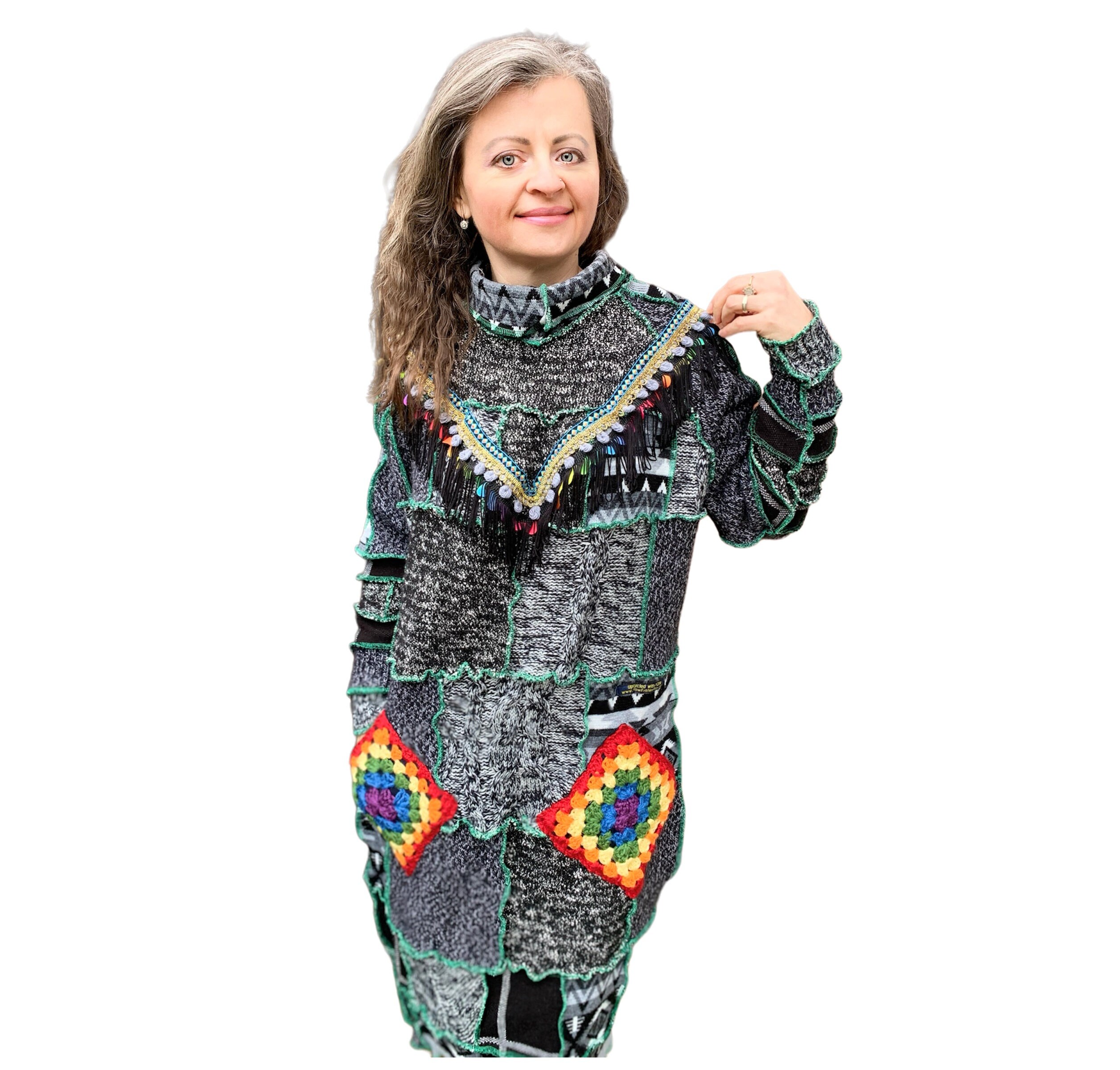 Upcycled Chunky Sweater Dress, Rainbow Upcycled Women's Clothes ...