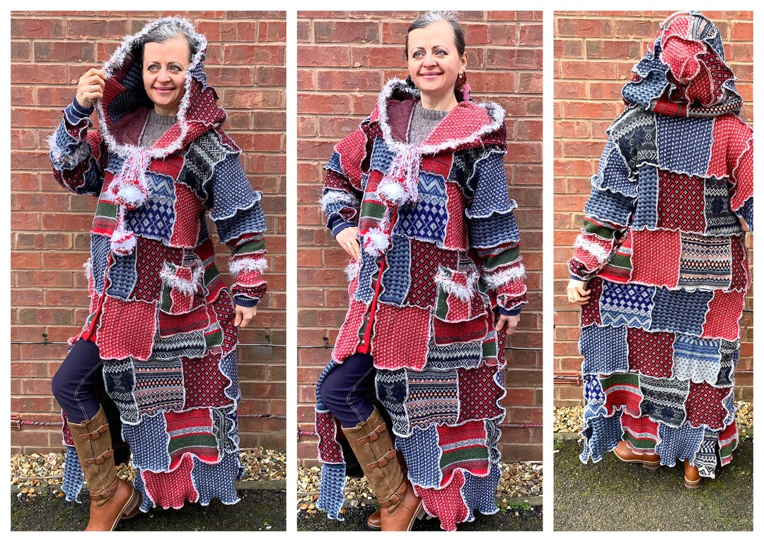Patchwork Cardigan Coat, Sweaters Fairy Coat, Patchwork Coat, Upcycled ...