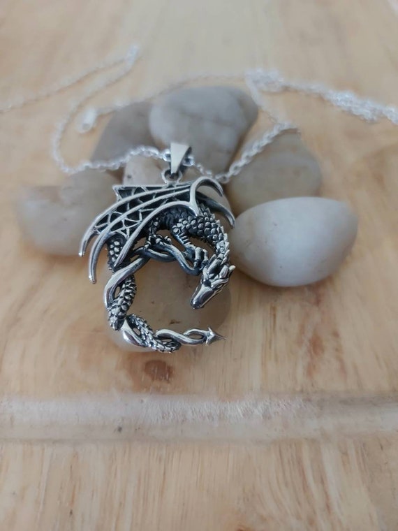 Dragon Pendant Silver Dragon Necklace Sterling Silver Dragon | Etsy