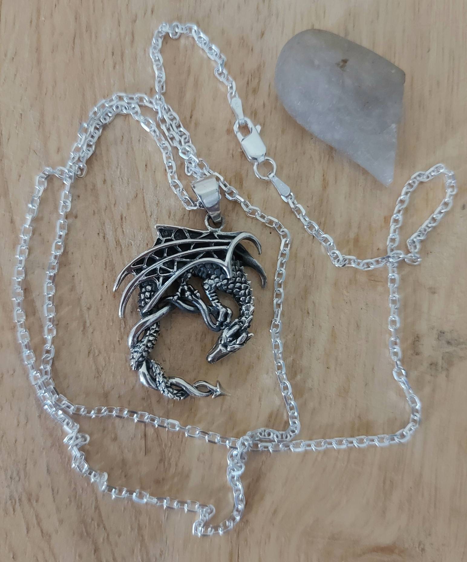 Dragon Pendant Silver Dragon Necklace Sterling Silver Dragon | Etsy