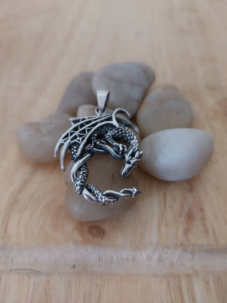 Dragon Pendant Silver Dragon Necklace Sterling Silver Dragon | Etsy