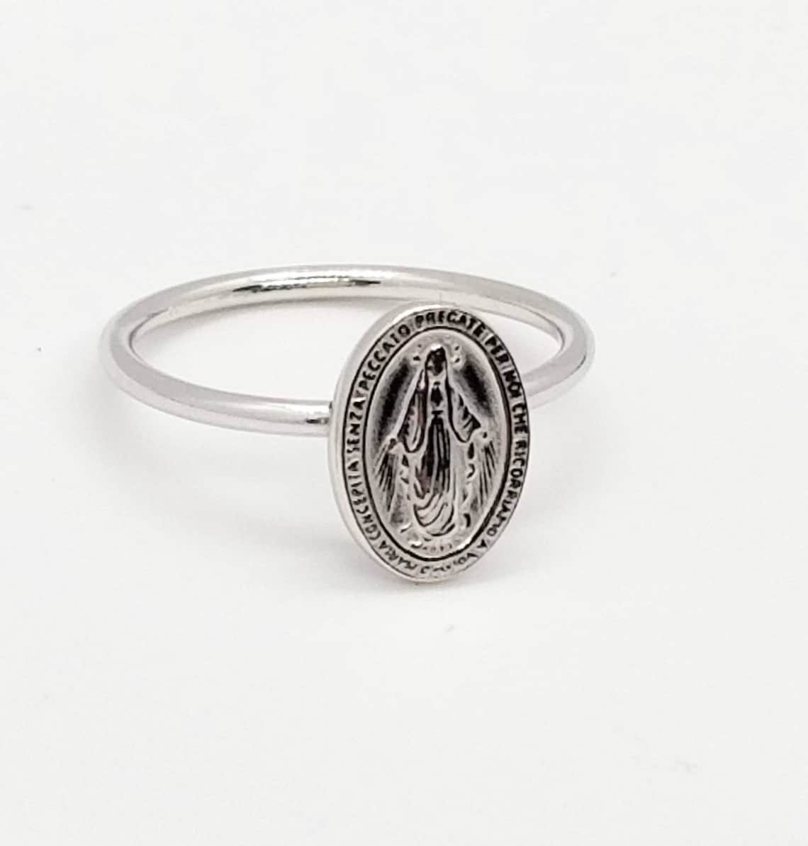 Miraculous Medal Ring Virgin Mary Ring Silver Religious | Etsy