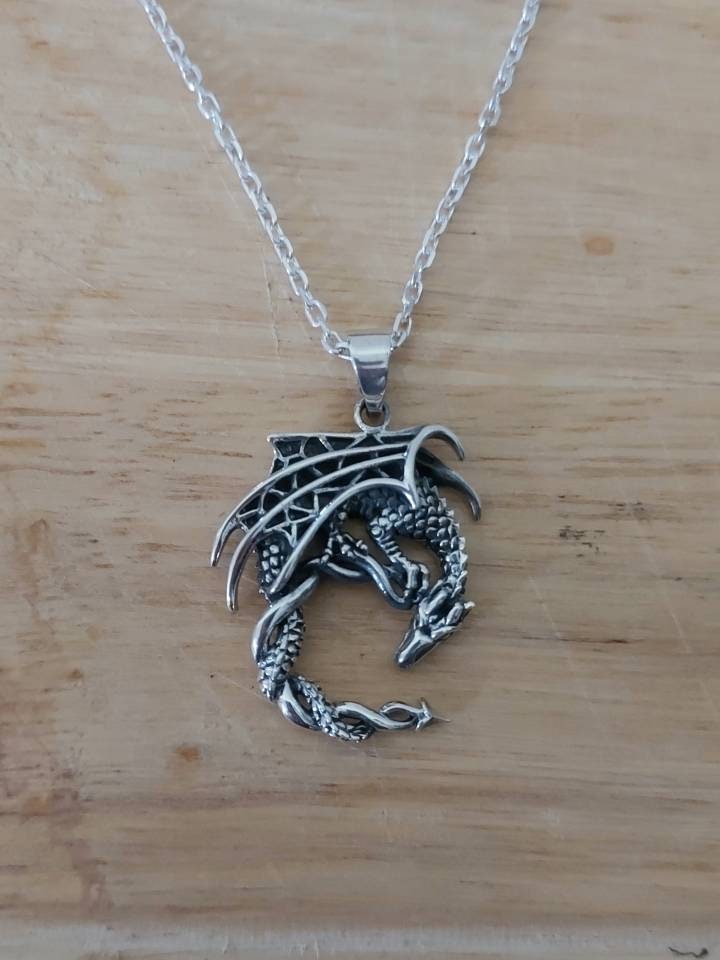 Dragon Pendant Silver Dragon Necklace Sterling Silver Dragon | Etsy