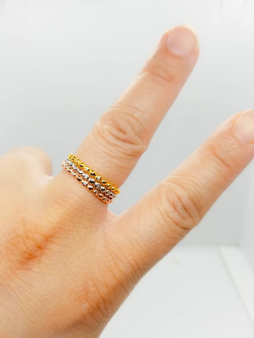 Triple Ring Set Silver, Tri-color Rings, Three Tone Rings, Tri-tone ...