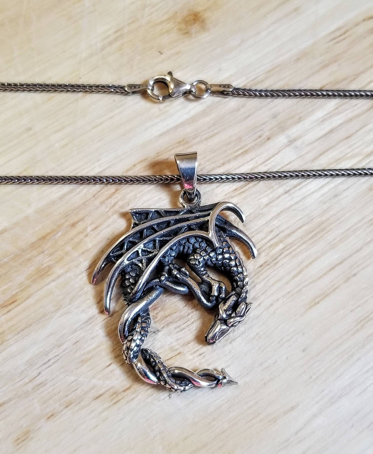 Dragon Pendant Silver Dragon Necklace Sterling Silver Dragon | Etsy