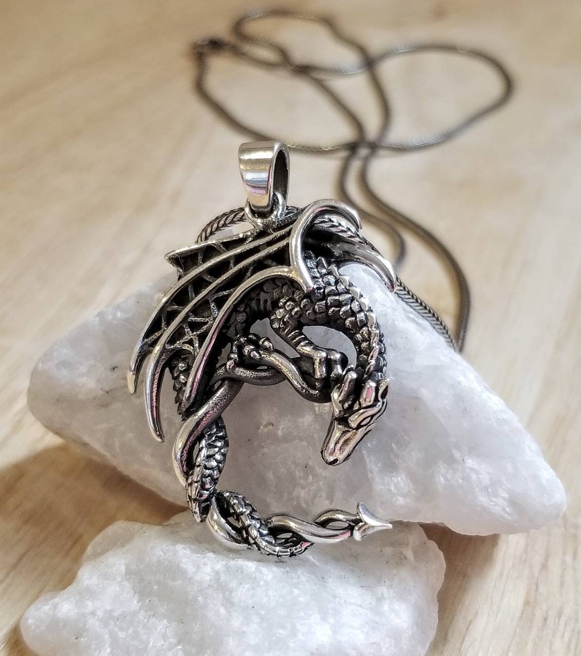 Dragon Pendant Silver Dragon Necklace Sterling Silver Dragon | Etsy