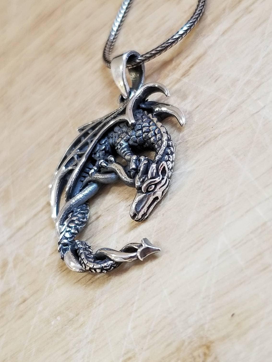Dragon Pendant Silver Dragon Necklace Sterling Silver Dragon | Etsy