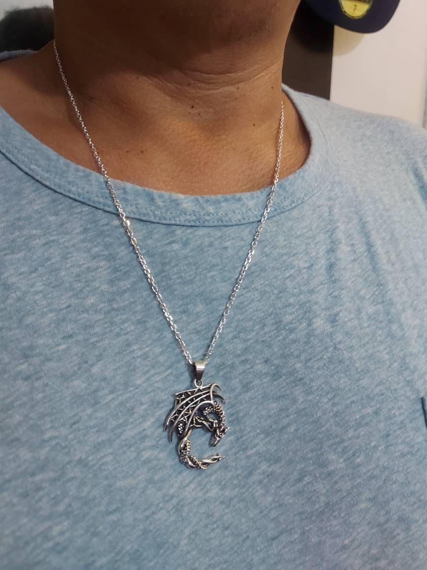 Dragon Pendant Silver Dragon Necklace Sterling Silver Dragon | Etsy