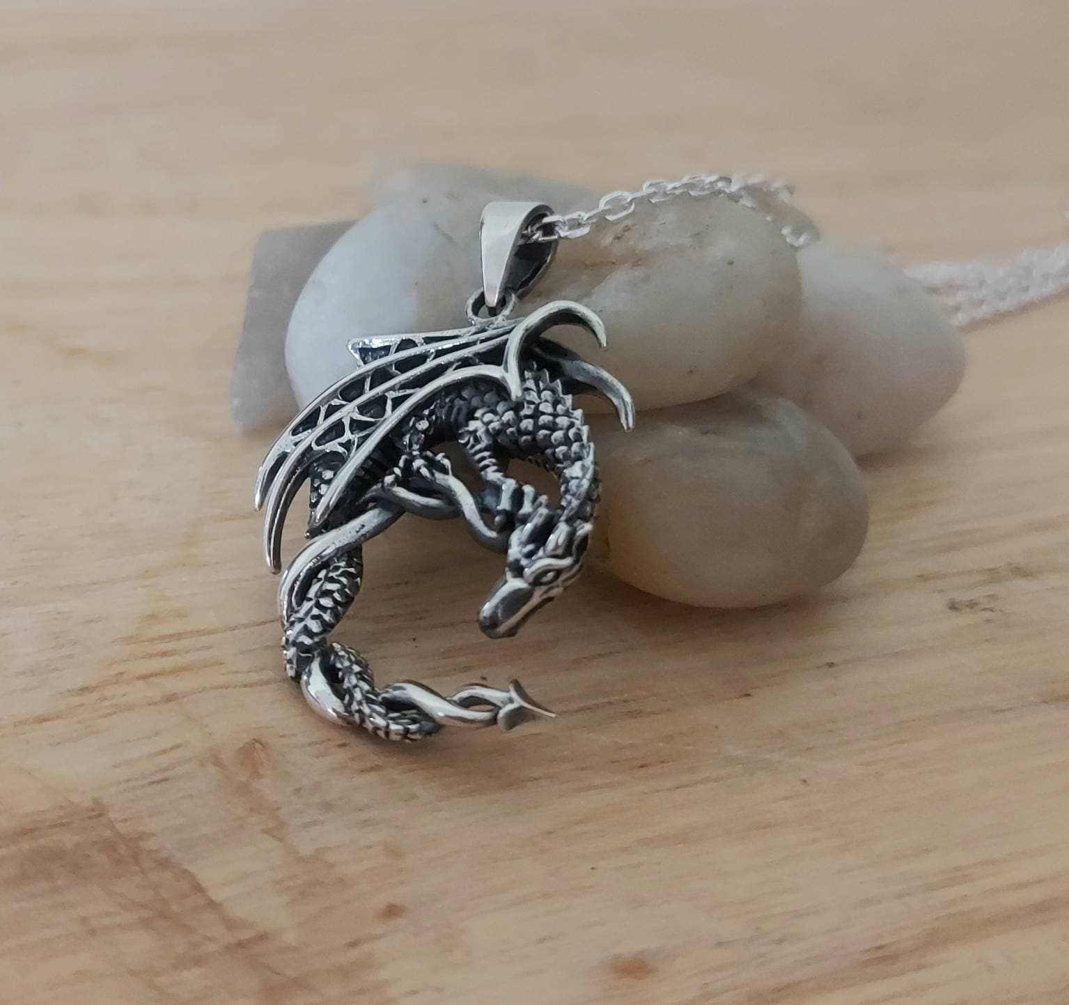 Dragon Pendant Silver Dragon Necklace Sterling Silver Dragon | Etsy