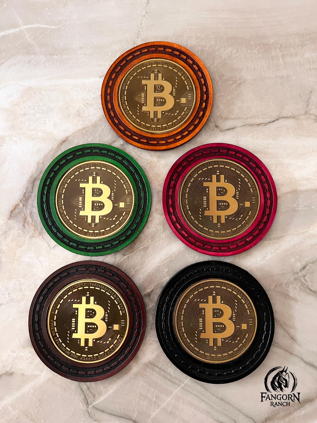 Bitcoin 100% Leather & Solid Brass Coaster Set - Etsy
