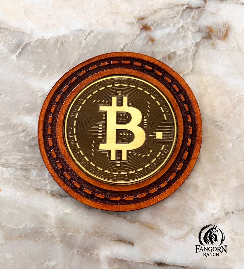 Bitcoin 100% Leather & Solid Brass Coaster Set - Etsy