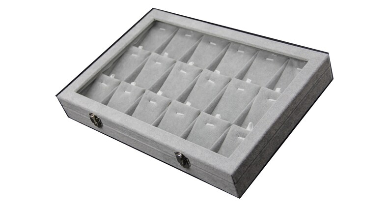 Grey Velvet Jewellery Display Case Box Pendant Chain Organiser 18 ...