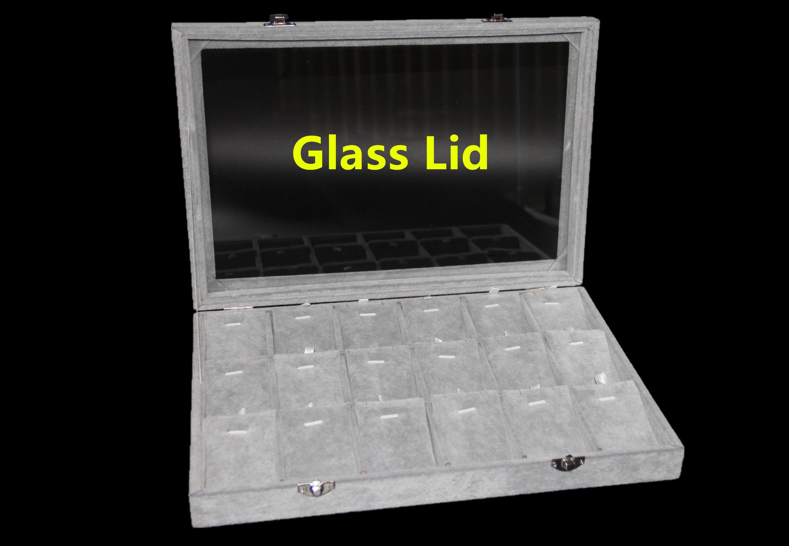 Grey Velvet Jewellery Display Case Box Pendant Chain Organiser 18 ...