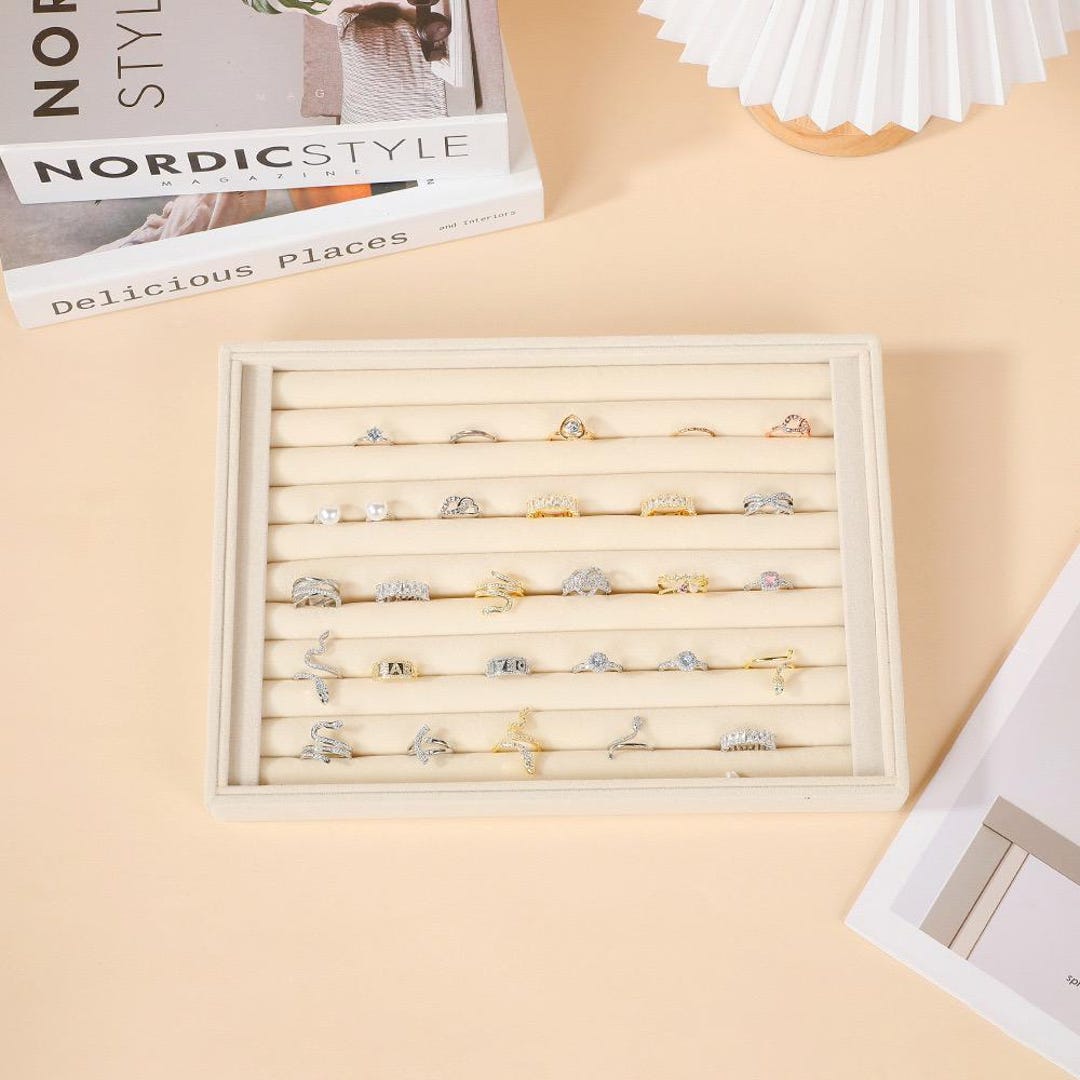 Beige Velvet Jewellery Display Trays – Custom Ring & Earring Drawer ...