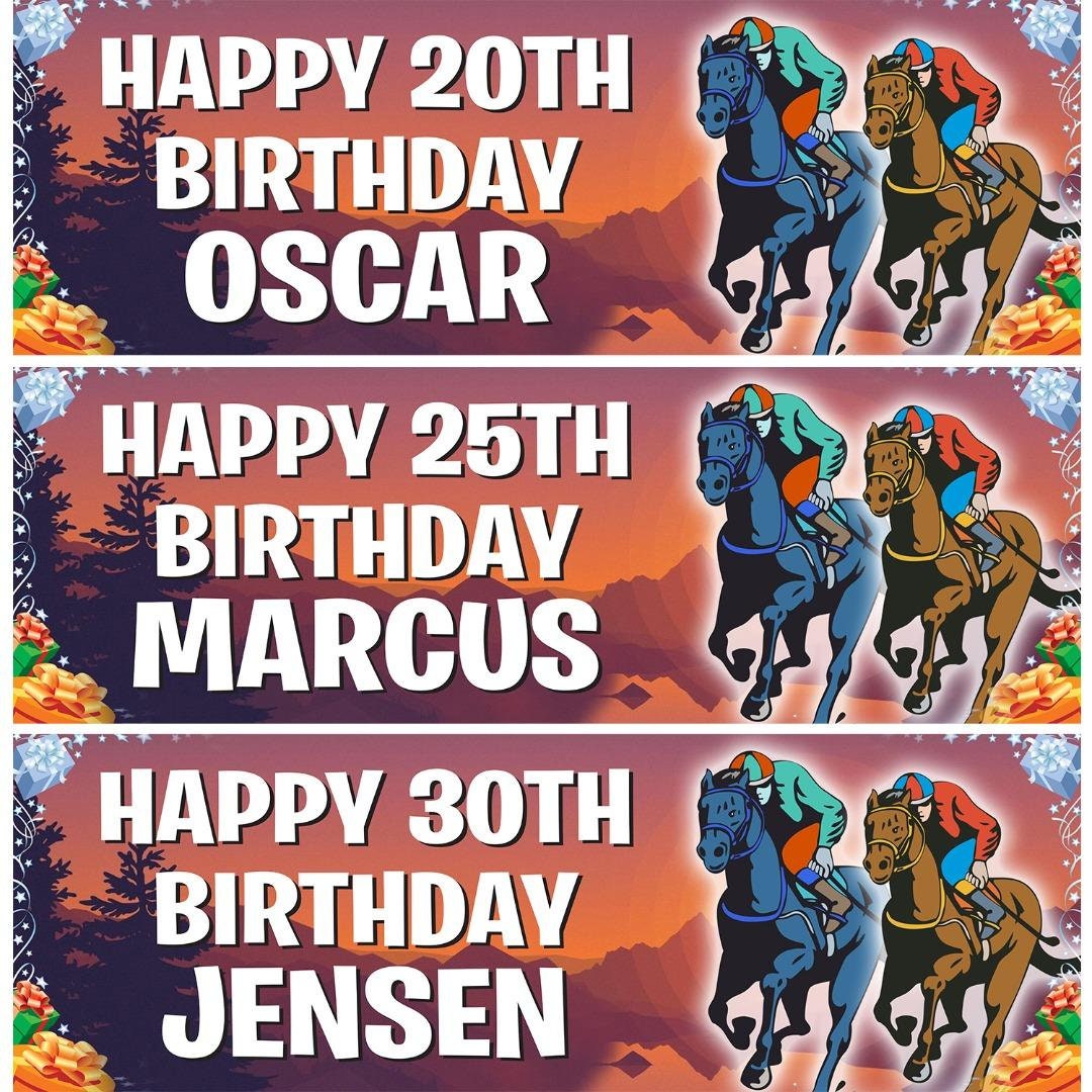 2 Personalised Horse Racing Birthday Banners Party Decorations ...