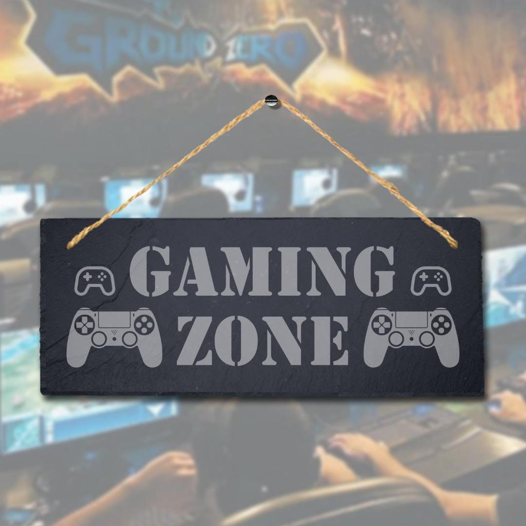 Gaming Zone Laser Engraved Hanging Slate Sports Gaming Room Home Plaque ...