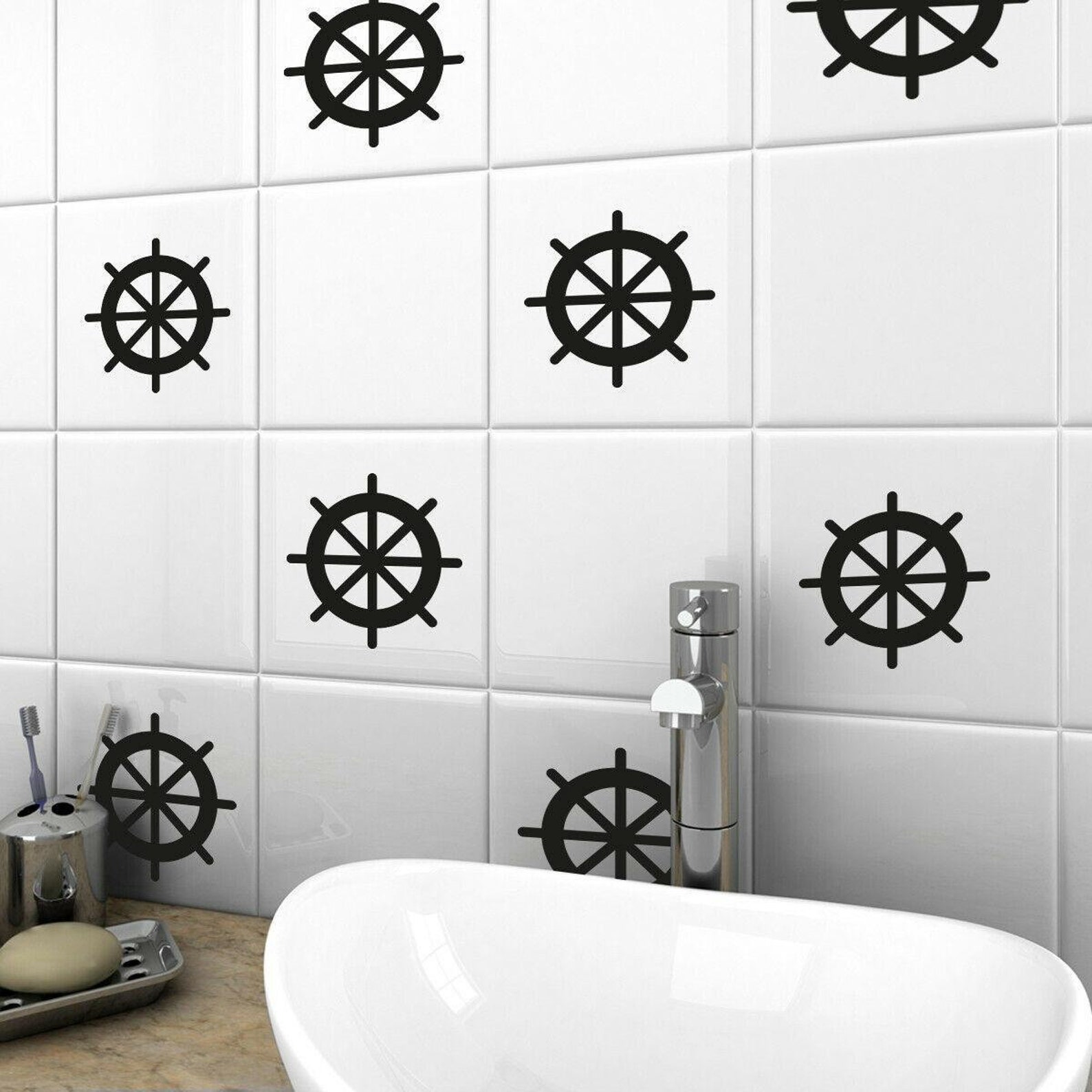 Ship Wheel Vinyl Tile Sticker Nautical Wall Decal Boat - Etsy UK
