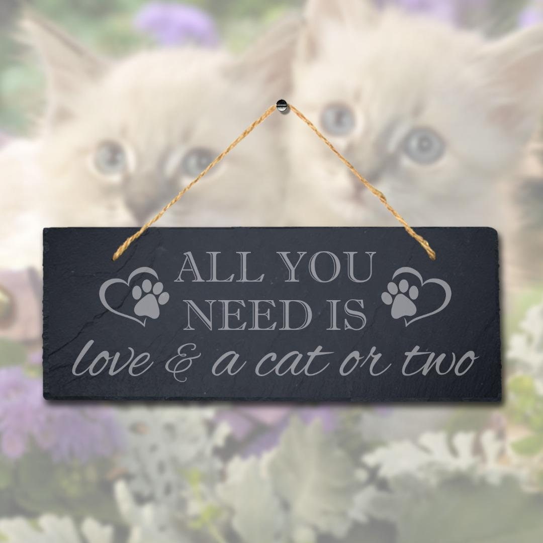 All You Need is Love Laser Engraved Hanging Natural Slate Cat - Etsy