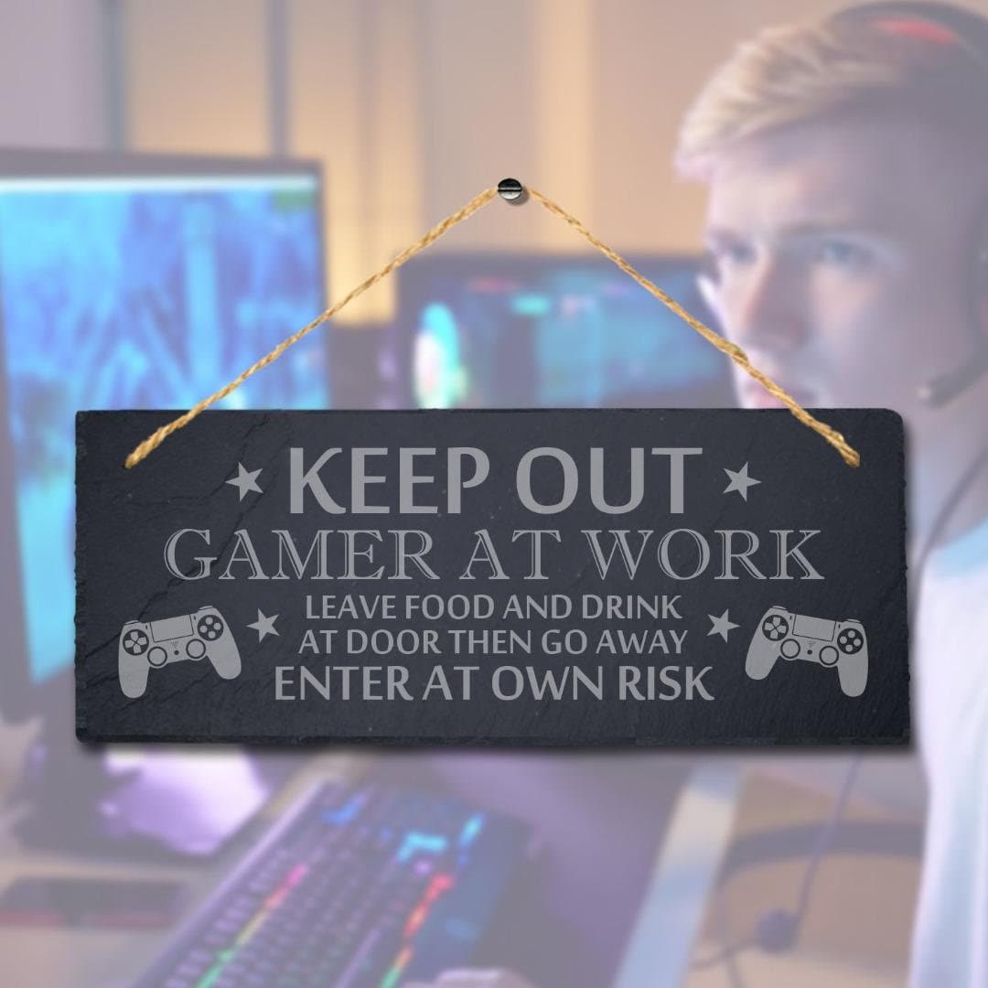 Keep Out Gamer At Work Laser Engraved Hanging Slate Gamer Room | Etsy
