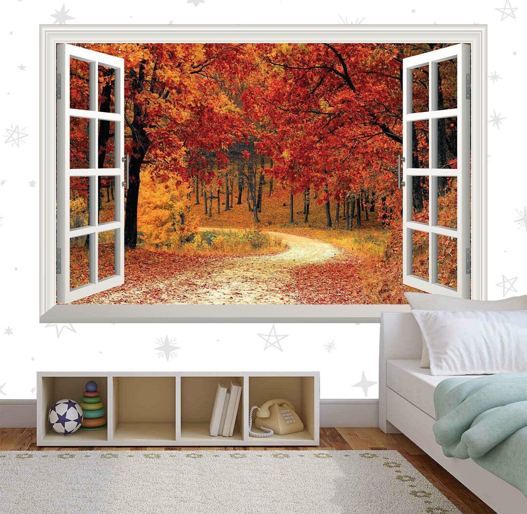 Forest Autumn Wall Sticker 3d Window View Decal Self Adhesive - Etsy